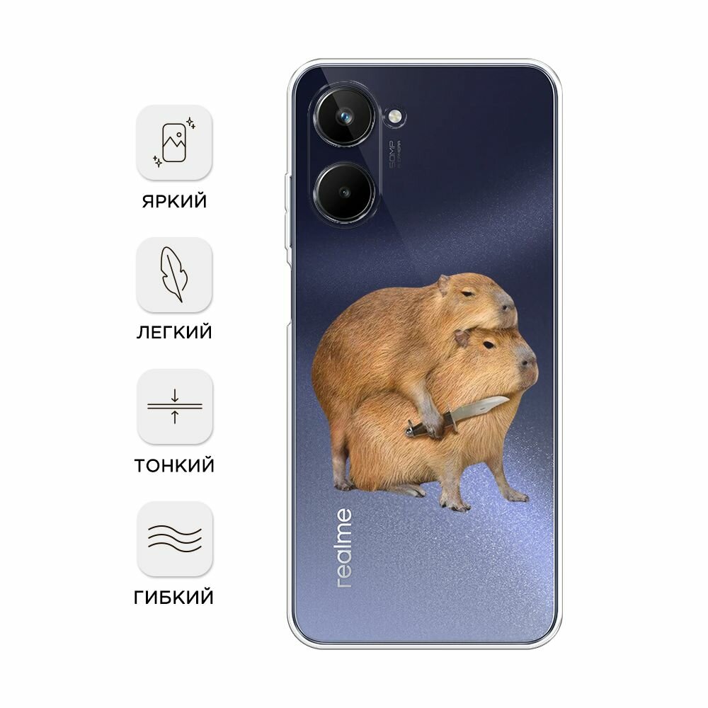 Чехол на Realme 10 4G / Реалми 10 4G с принтом "Капибара с ножом", прозрачный — фото 1