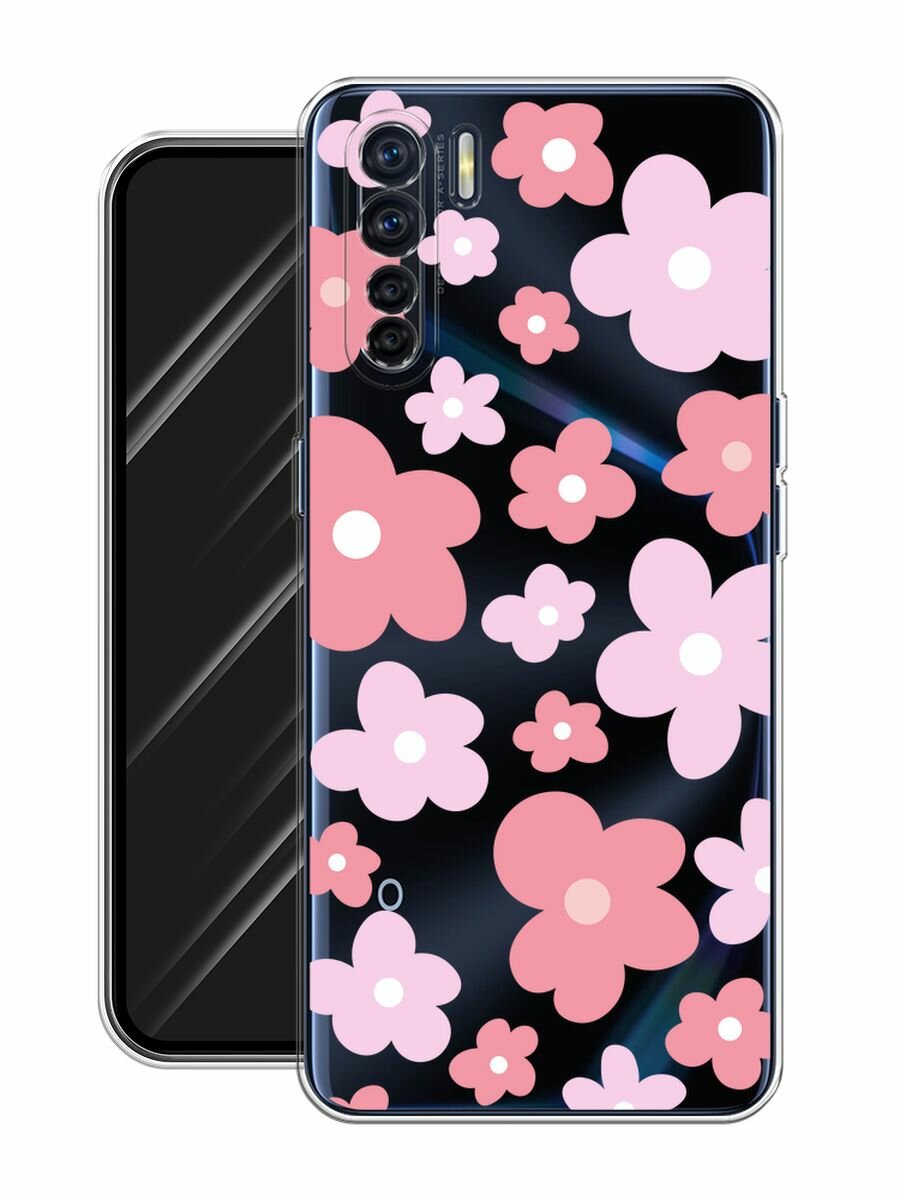 Чехол на Oppo A91/Reno 3 / Оппо A91/Рено 3 с принтом "Нежные розовые цветочки рисунок", прозрачный — фото 1