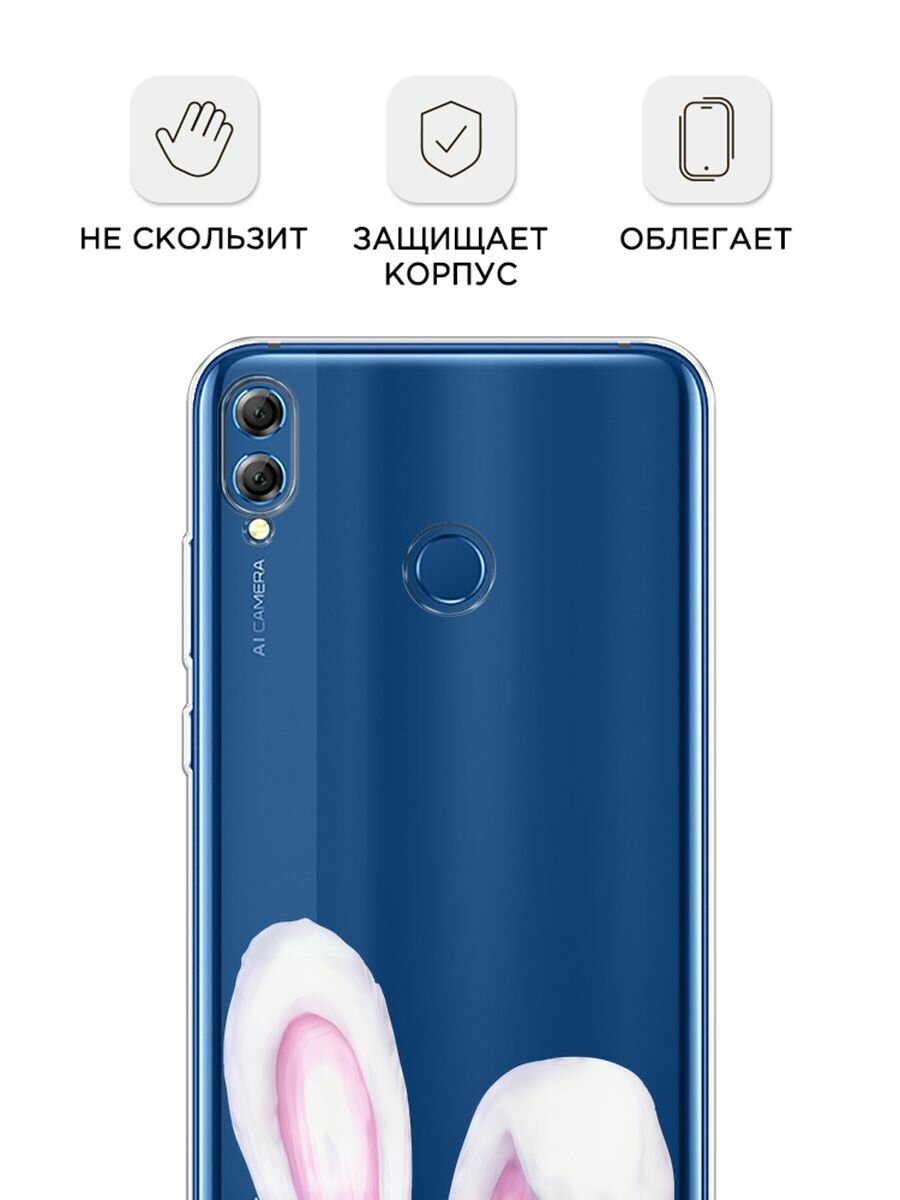 Чехол на Honor 8X / Хонор 8Х с принтом "Кроличьи уши 2", прозрачный — фото 1