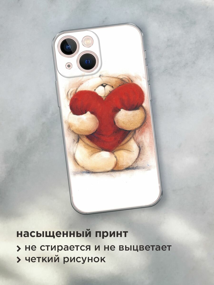 Чехол на Apple iPhone 13 mini / Айфон 13 мини с принтом "Мишка с сердцем 1" — фото 1