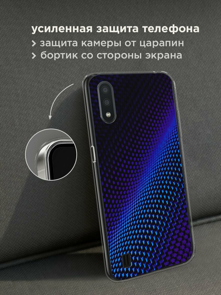 Чехол на Samsung Galaxy A01 / Самсунг Гэлакси А01 с принтом "Синий карбон" — фото 1