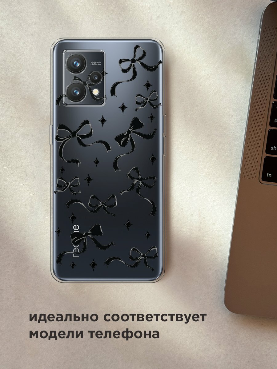 Чехол на Realme 9 4G/9 Pro Plus / Реалми 9 4G/9 Pro Plus с принтом "Милые чёрные бантики 4" — фото 1