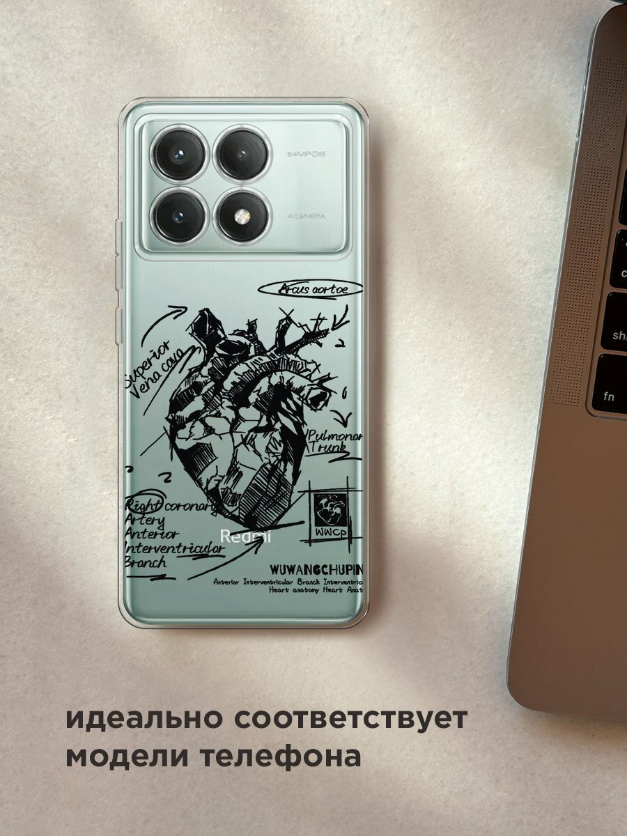 Чехол на Xiaomi Poco X6 PRO 5G / Поко X6 Про 5G с принтом "Анатомическое сердце 2", прозрачный — фото 1