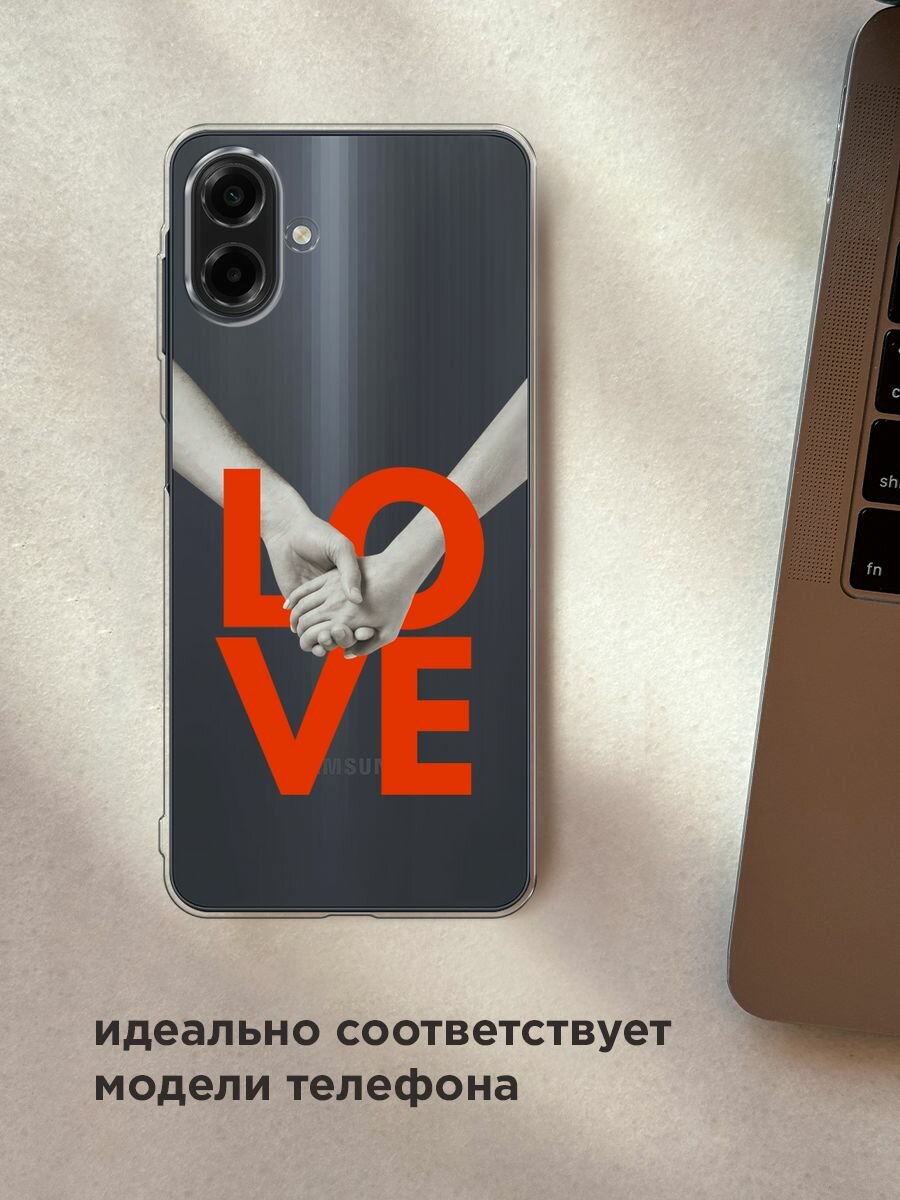 Чехол на Samsung Galaxy A07 / Самсунг А07 с принтом "Love holding hands - 14 февраля", прозрачный — фото 1