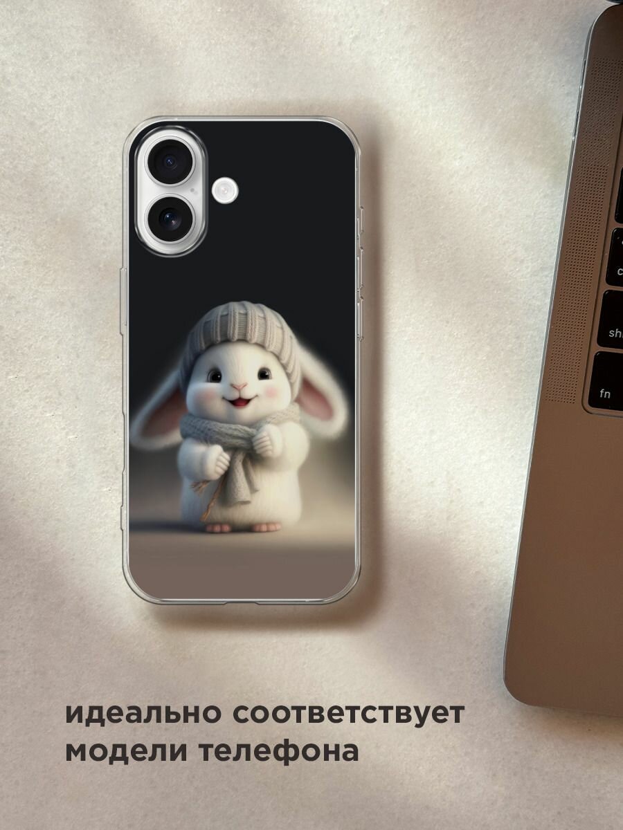 Чехол на Apple iPhone 17 / Айфон 17 с принтом "Белый крольчонок в шапке" — фото 1