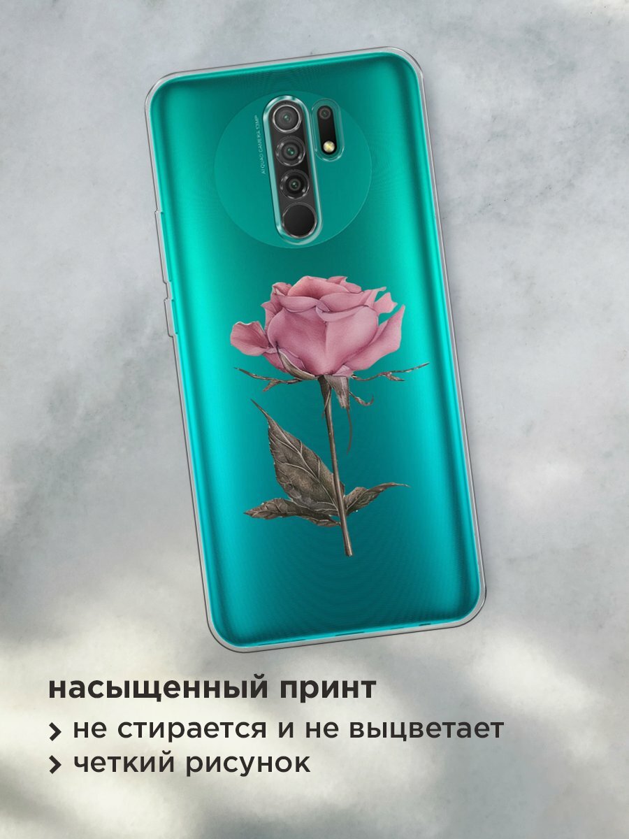 Чехол на Xiaomi Redmi 9 / Сяоми Редми 9 с принтом "Меланхоличная роза", прозрачный — фото 1