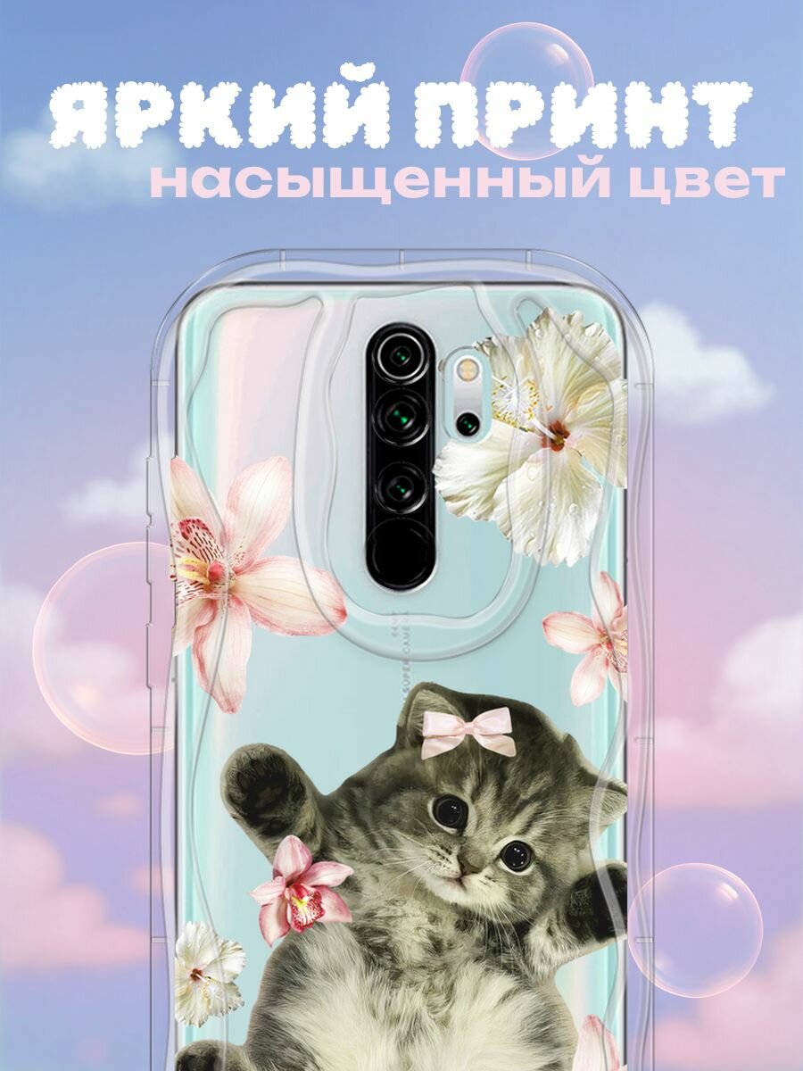 Чехол на Xiaomi Redmi Note 8 Pro / Редми Нот 8 Про с принтом "Котенок в цветах" — фото 1