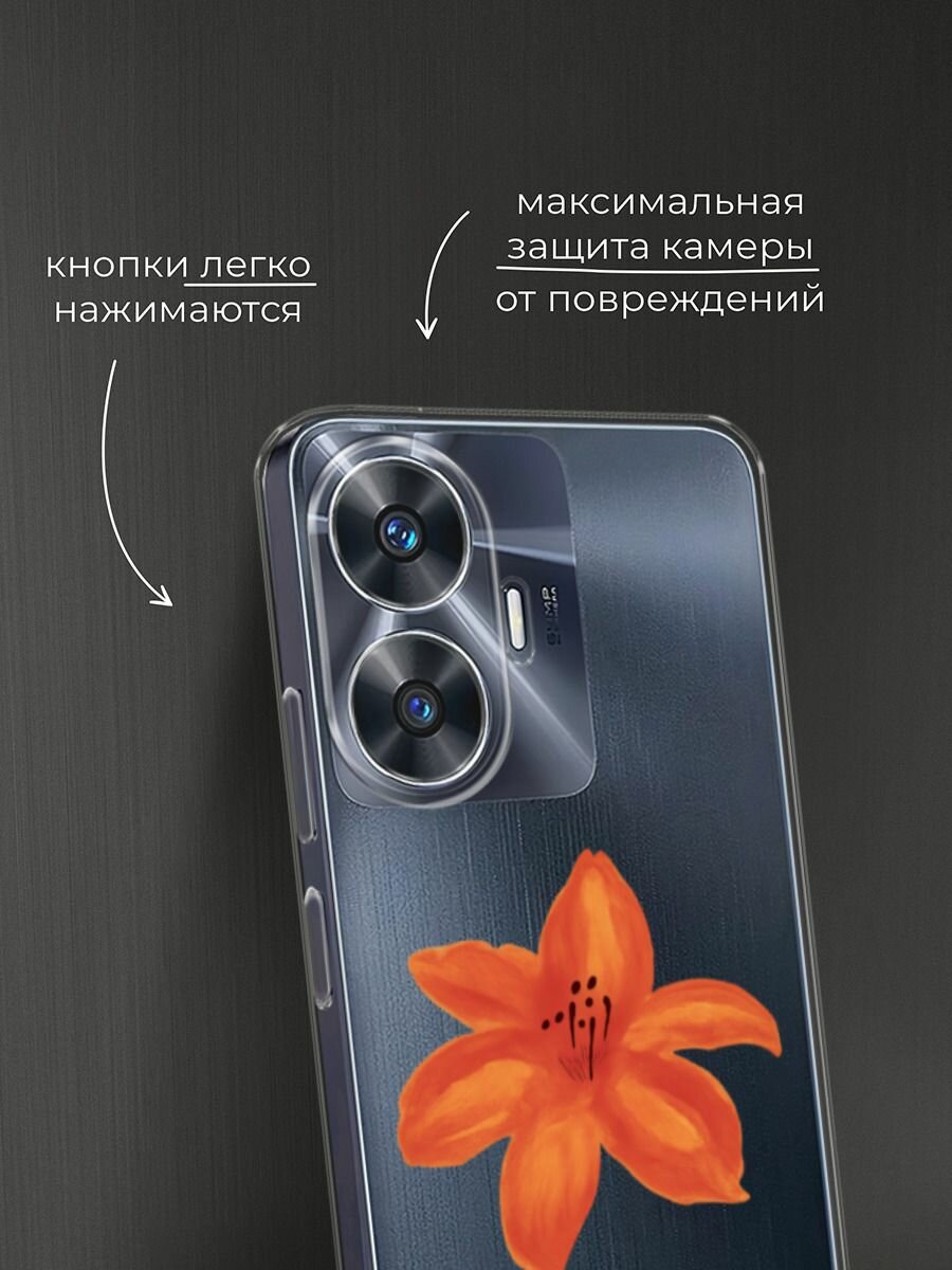 Чехол на Realme C55 / Реалми C55 с принтом "Оранжевый цветок", прозрачный — фото 1
