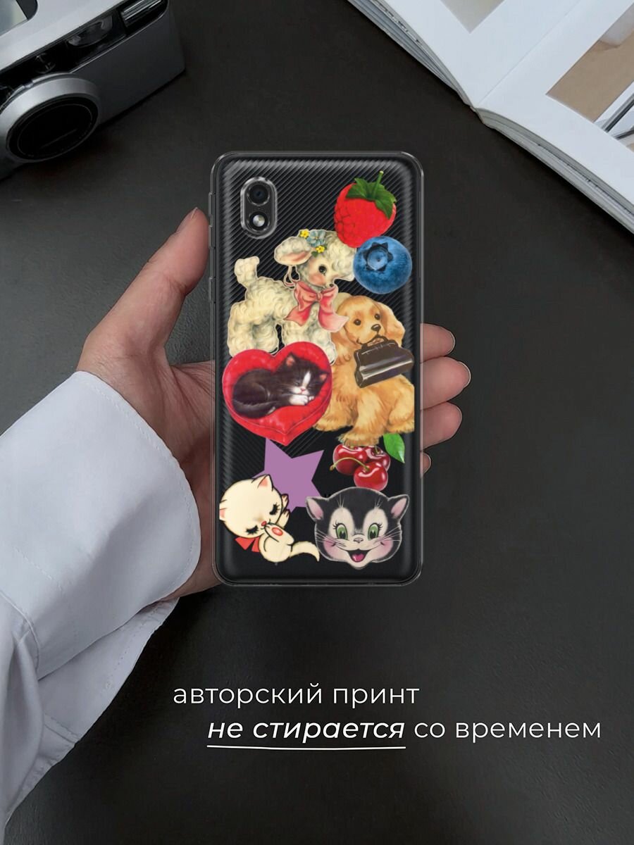 Чехол на Samsung Galaxy A01 Core / Самсунг Галакси А01 Core с принтом "Милые стикеры", прозрачный — фото 1