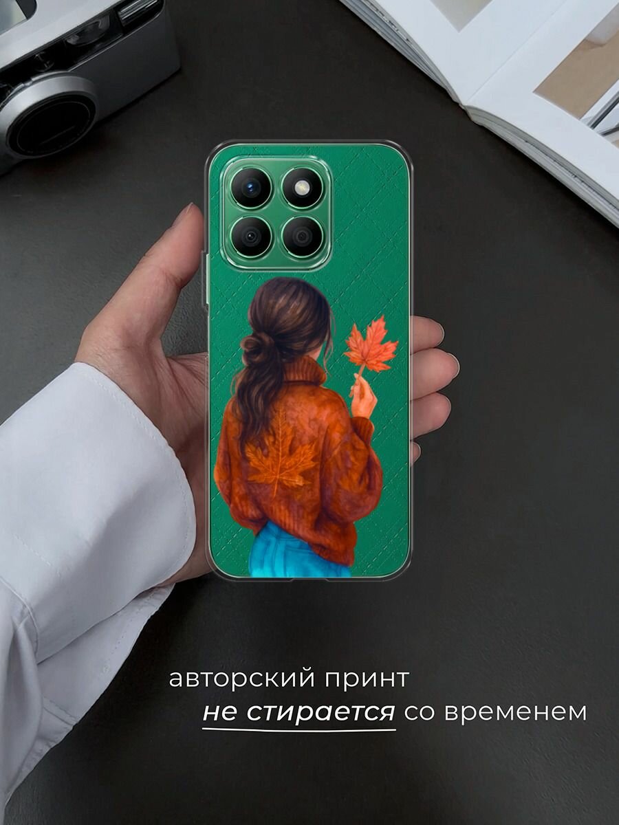 Чехол на Honor X8B / Хонор X8B с принтом "Девушка с опавшим листом", прозрачный — фото 1