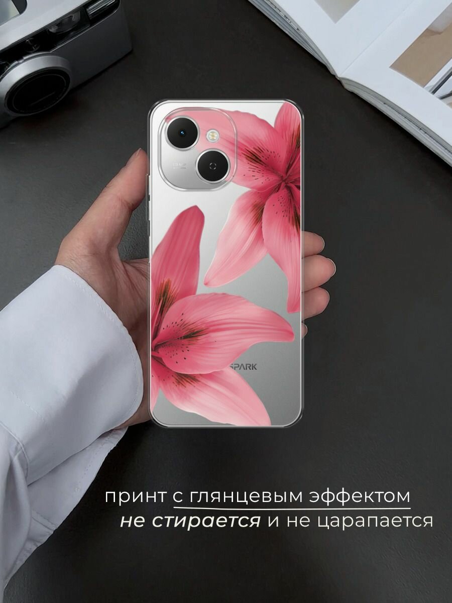 Чехол на Tecno Spark 40C / Текно Спарк 40C с принтом "Pink flower" — фото 1