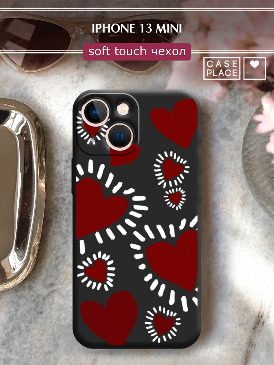 Чехол на Apple iPhone 13 mini / Айфон 13 Мини с принтом "Бордовые сердца 2"