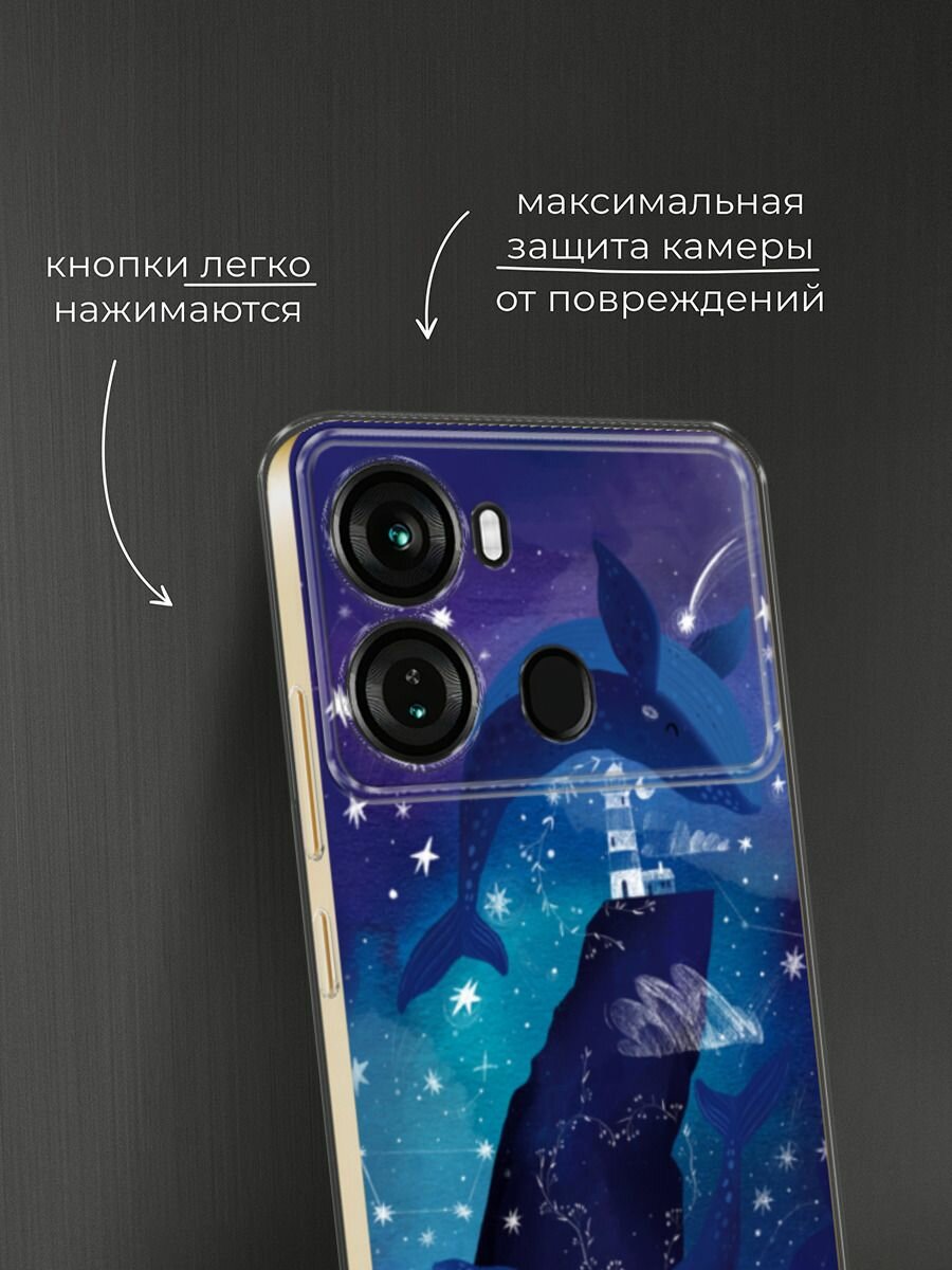 Силиконовый чехол на Itel P40 / Ител P40 с принтом "Ночные киты" — фото 1