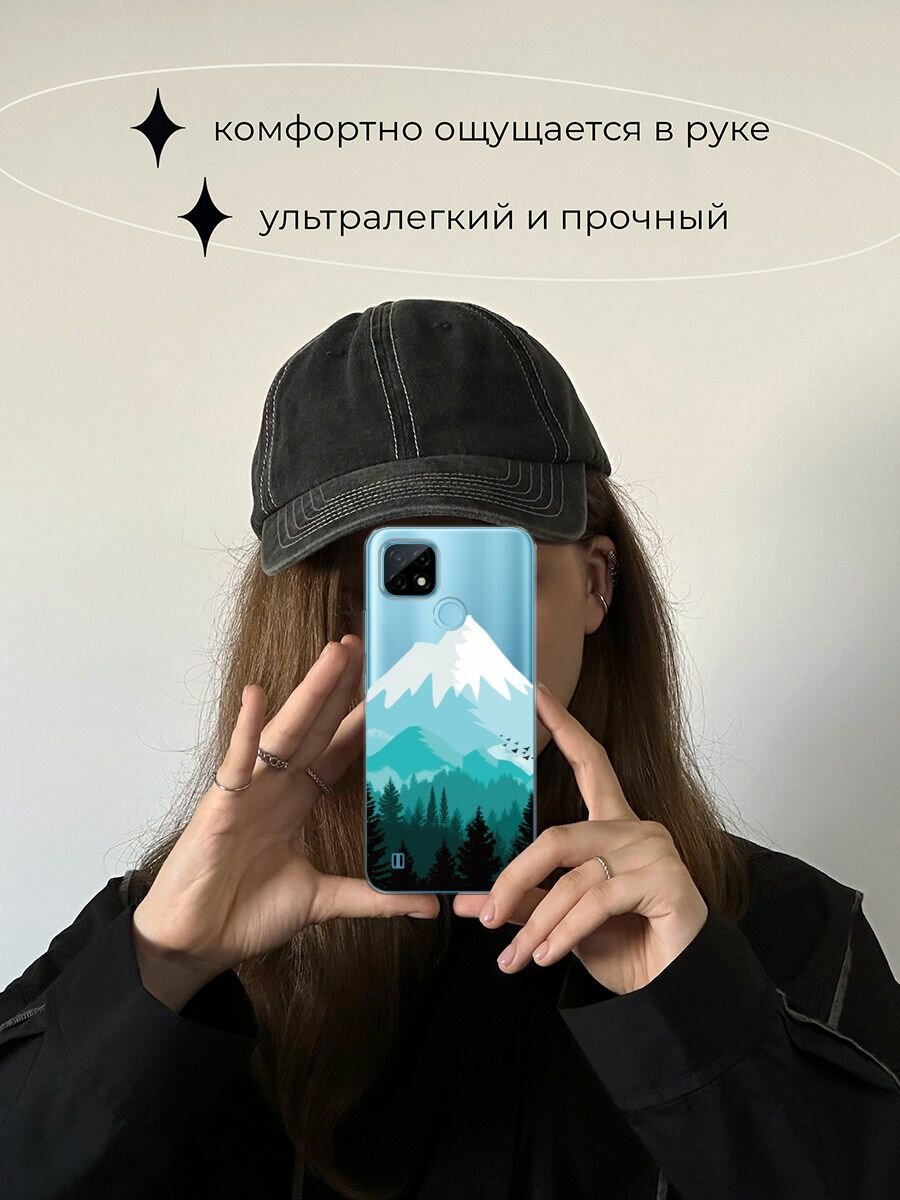 Чехол на Realme C21 / Реалми С21 с принтом "Синяя снежная гора", прозрачный — фото 1