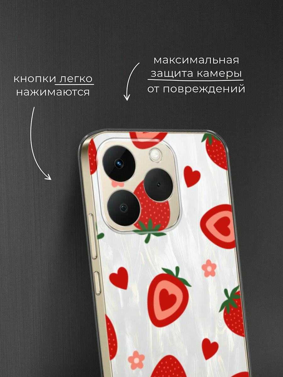 Чехол на Realme 15T / Реалми 15Т с принтом "Heart strawberries 2 - 14 февраля", прозрачный — фото 1