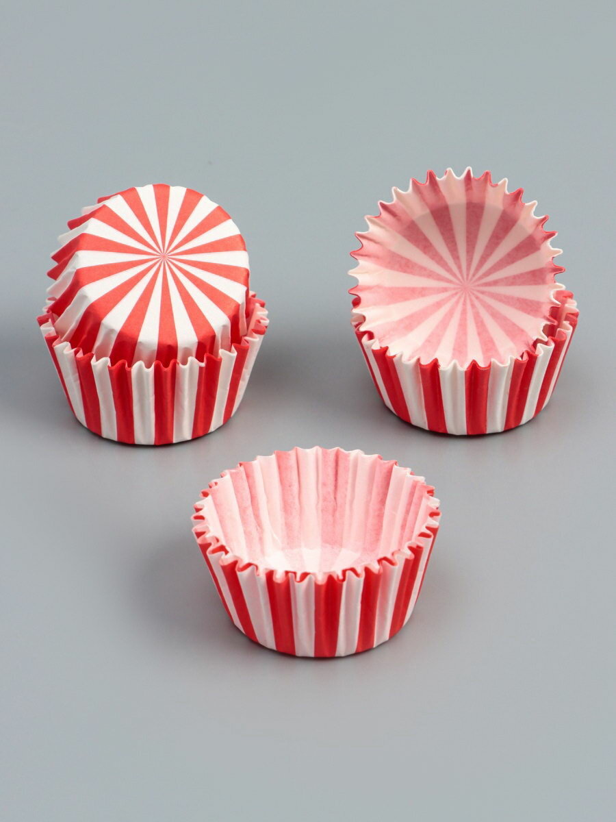 Формы для выпечки кексов бумажные "Калейдоскоп", набор 300 шт, 3.5x2 см, одноразовые, красные