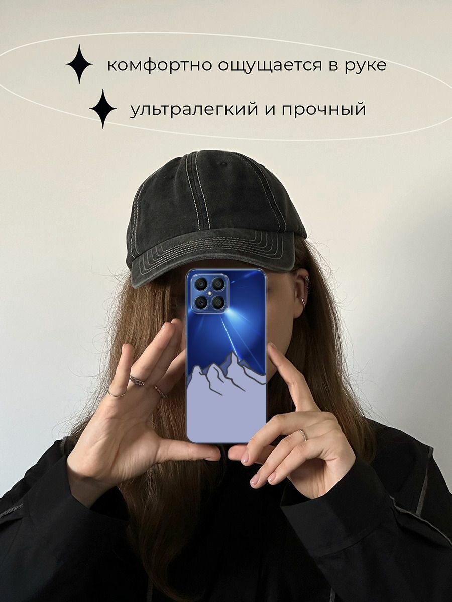 Силиконовый чехол на Honor X8 / Хуавей X8 с принтом "Гора", прозрачный — фото 1