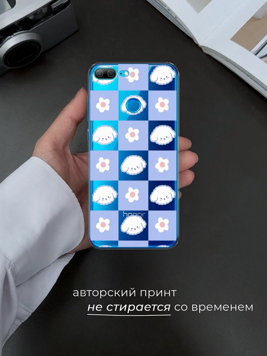 Чехол на Honor 9 Lite / Хонор 9 Лайт с принтом "Кудрявые шахматы", прозрачный — фото 1