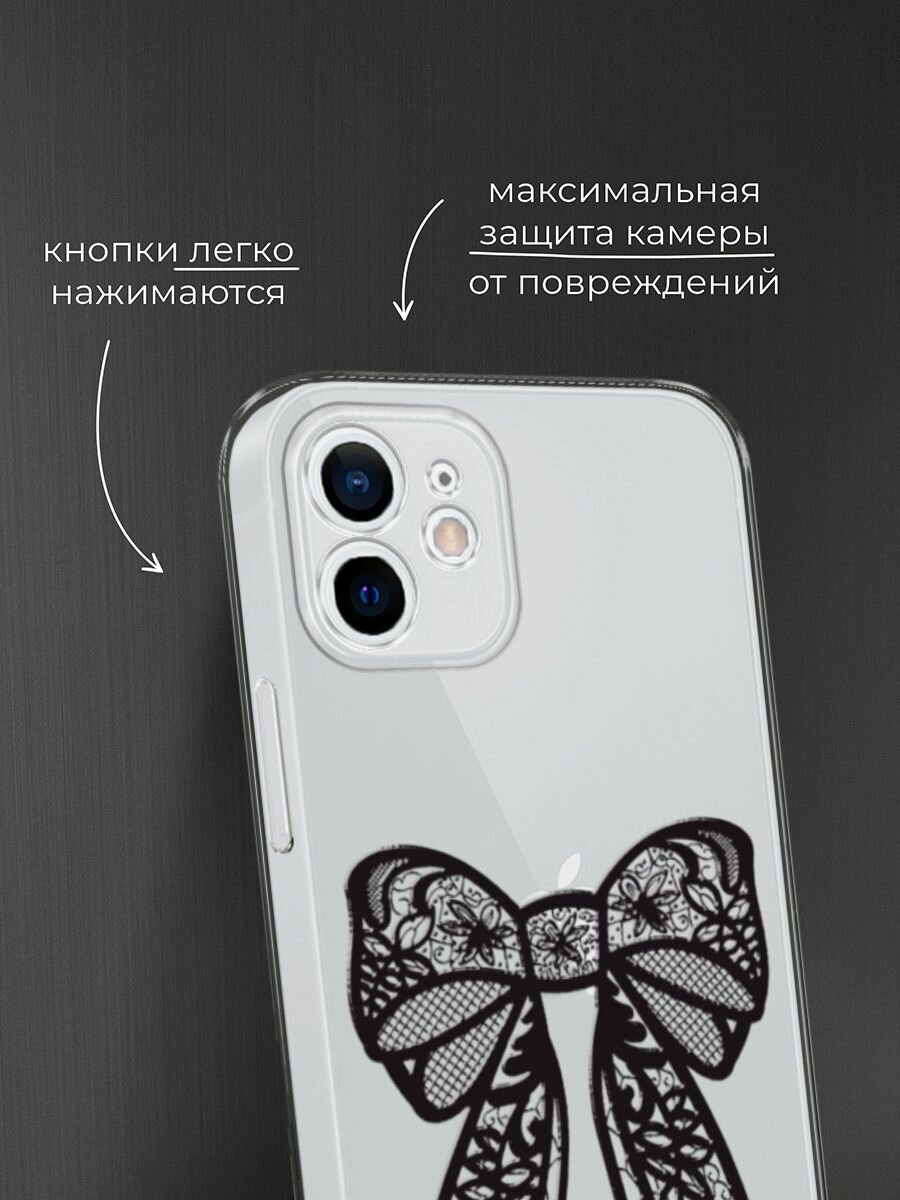 Чехол на Apple iPhone 12 mini / Айфон 12 Мини с принтом "Черный сетчатый бант 2" — фото 1