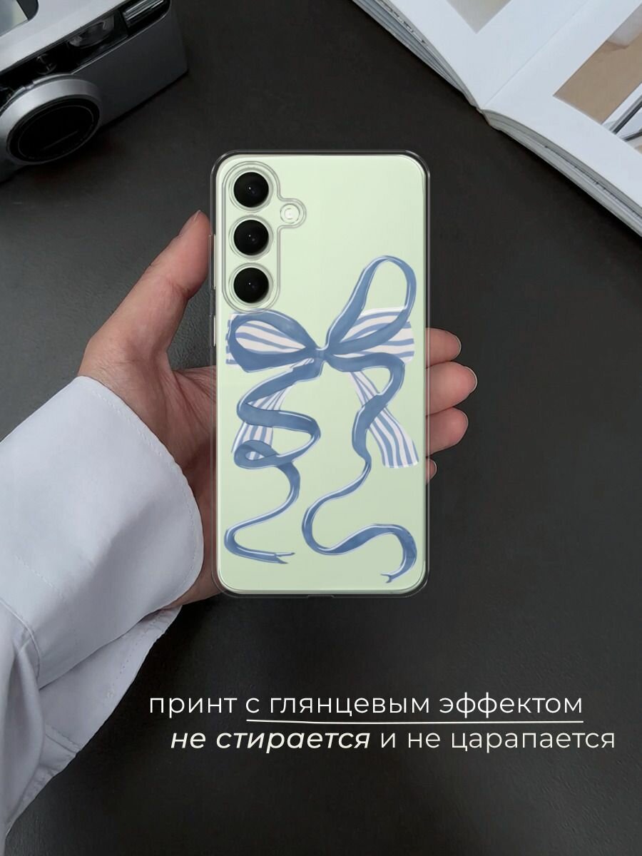 Чехол на Samsung Galaxy S25 Plus / Самсунг S25 Плюс с принтом "Полосатый голубой бант 2" — фото 1