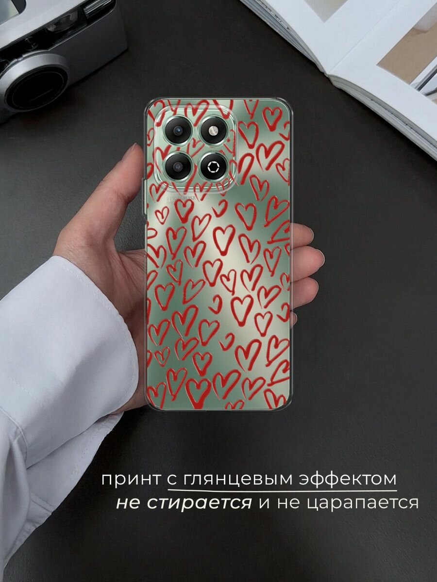 Чехол на Honor X6b / Хонор X6b с принтом "Легкие бордовые сердечки" — фото 1