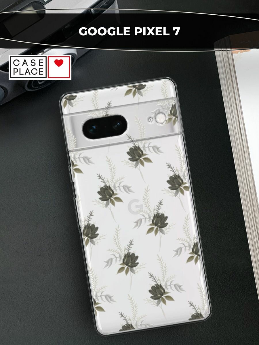 Чехол на Google Pixel 7 / Гугл Пиксель 7 с принтом "Паттерн цветы сепия"