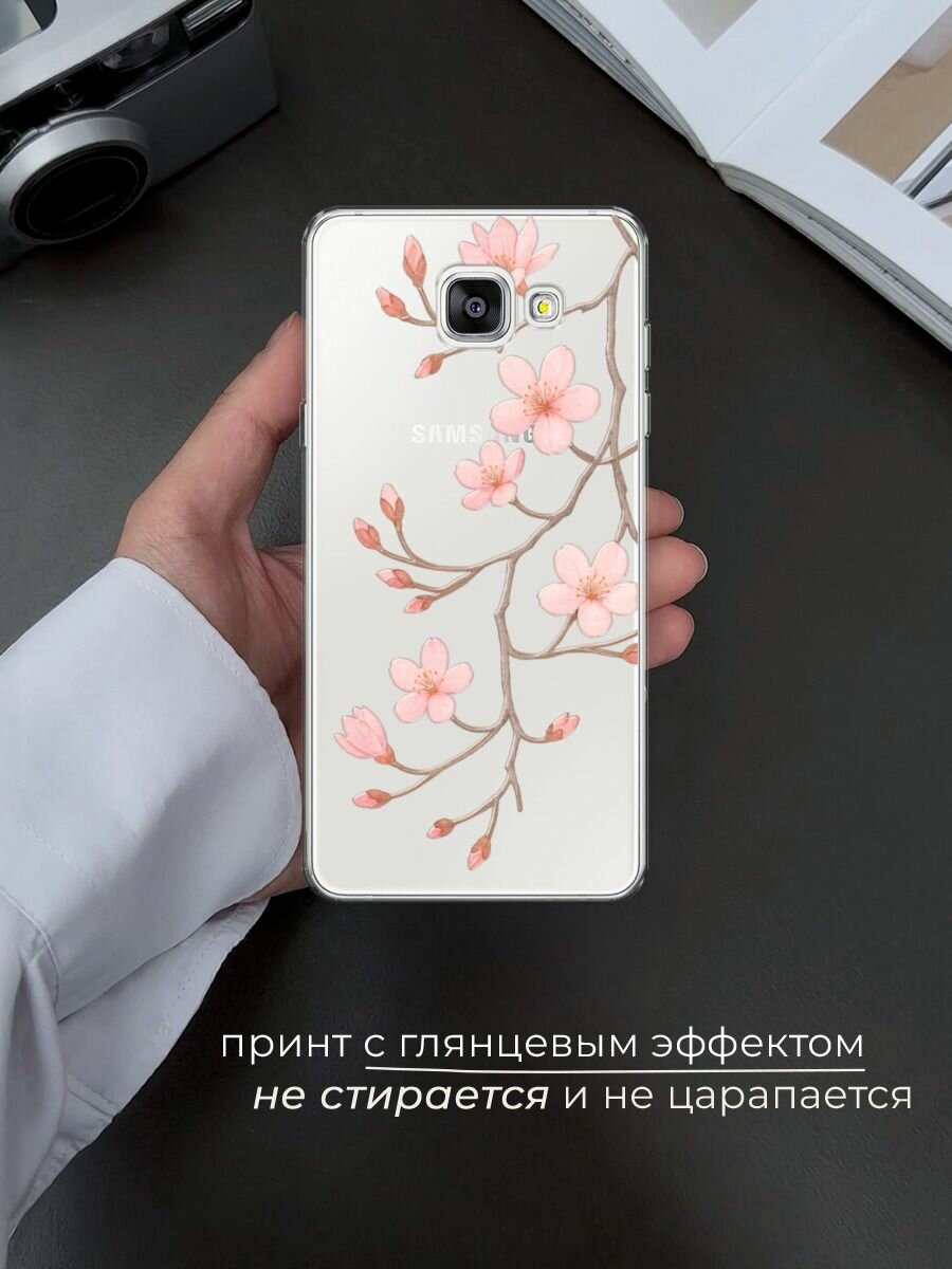 Чехол на Samsung Galaxy A5 2016 / Самсунг Галакси А5 2016 с принтом "Веточка распускающейся сакуры 2" — фото 1