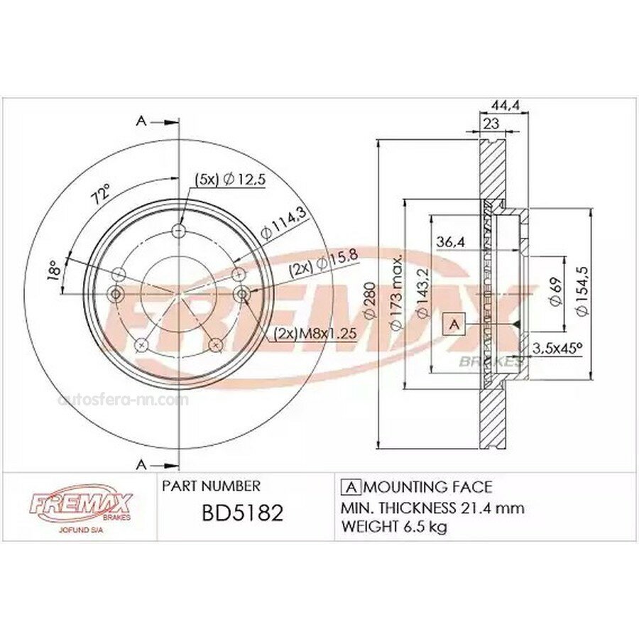 FREMAX BD5182 диск тормозной передний!\ KIA Seed/Veloster 1.4/1.6/1.4CRDi 12>