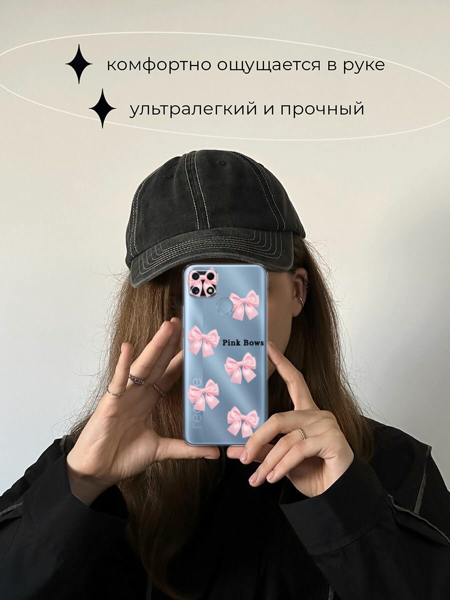 Чехол на Realme C25/C25s / Реалми С25/C25s с принтом "Pink Bows", прозрачный — фото 1