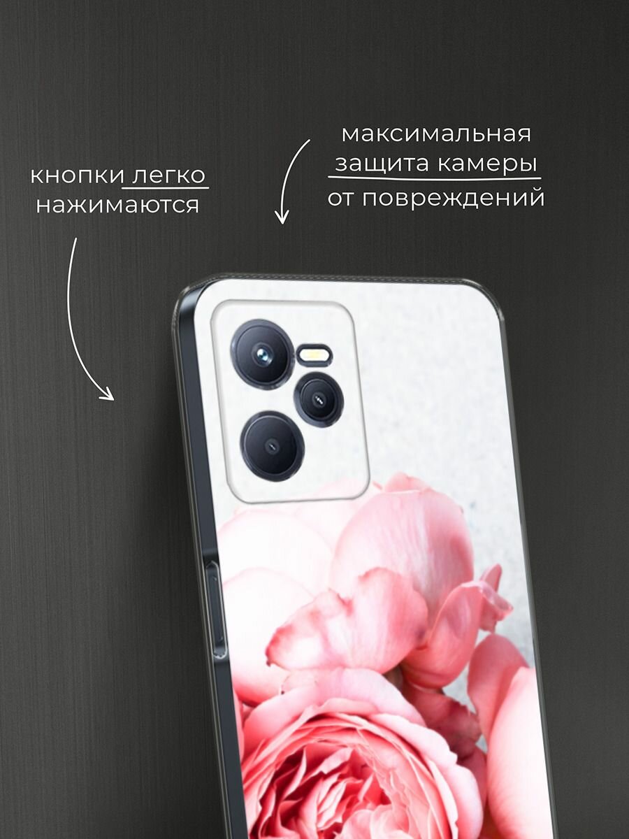 Силиконовый чехол на Realme C35 / Реалми C35 с принтом "Пионы на белом" — фото 1