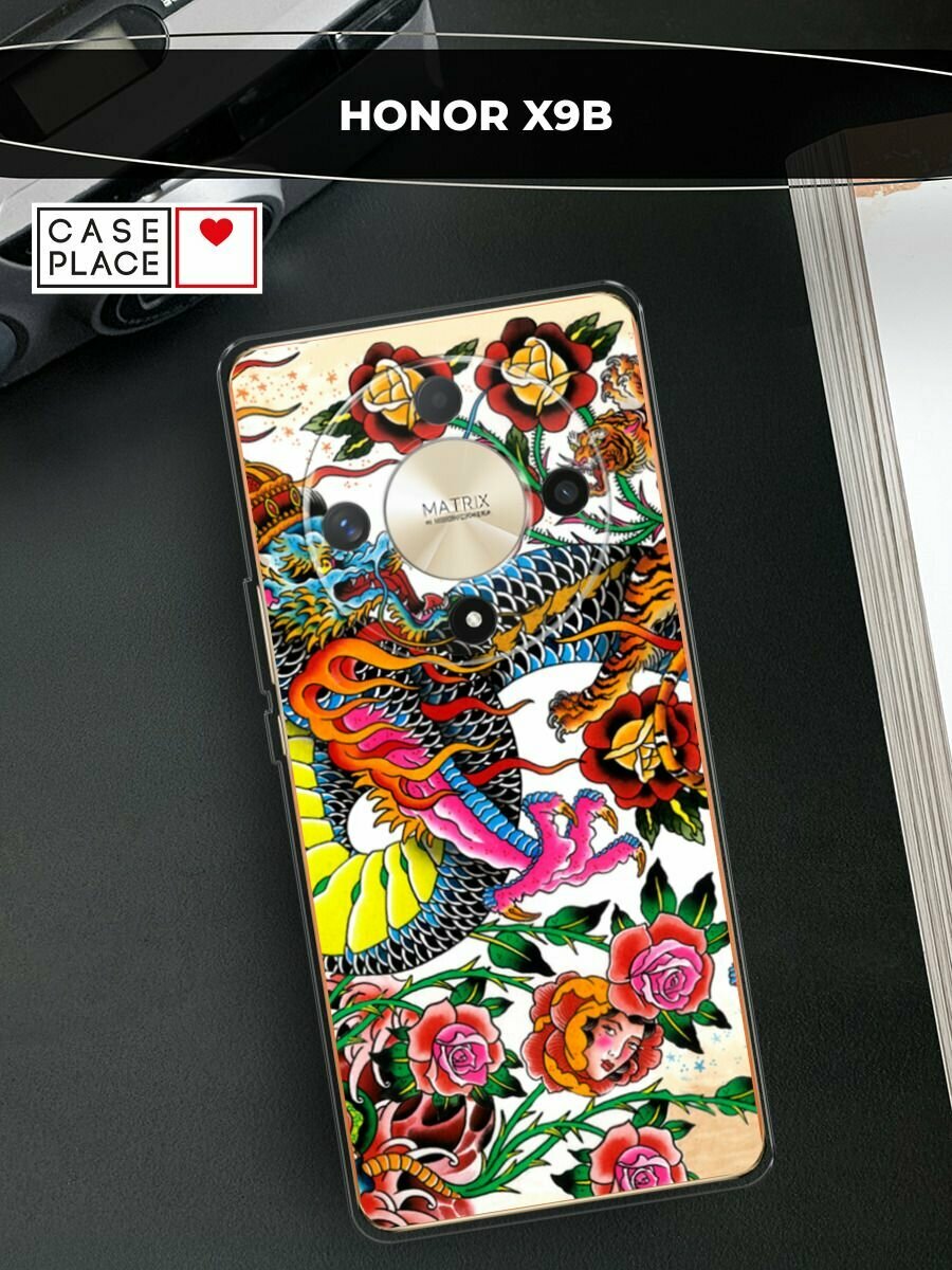 Силиконовый чехол на Honor X9b / Хонор X9B с принтом "Дракон в цветах"
