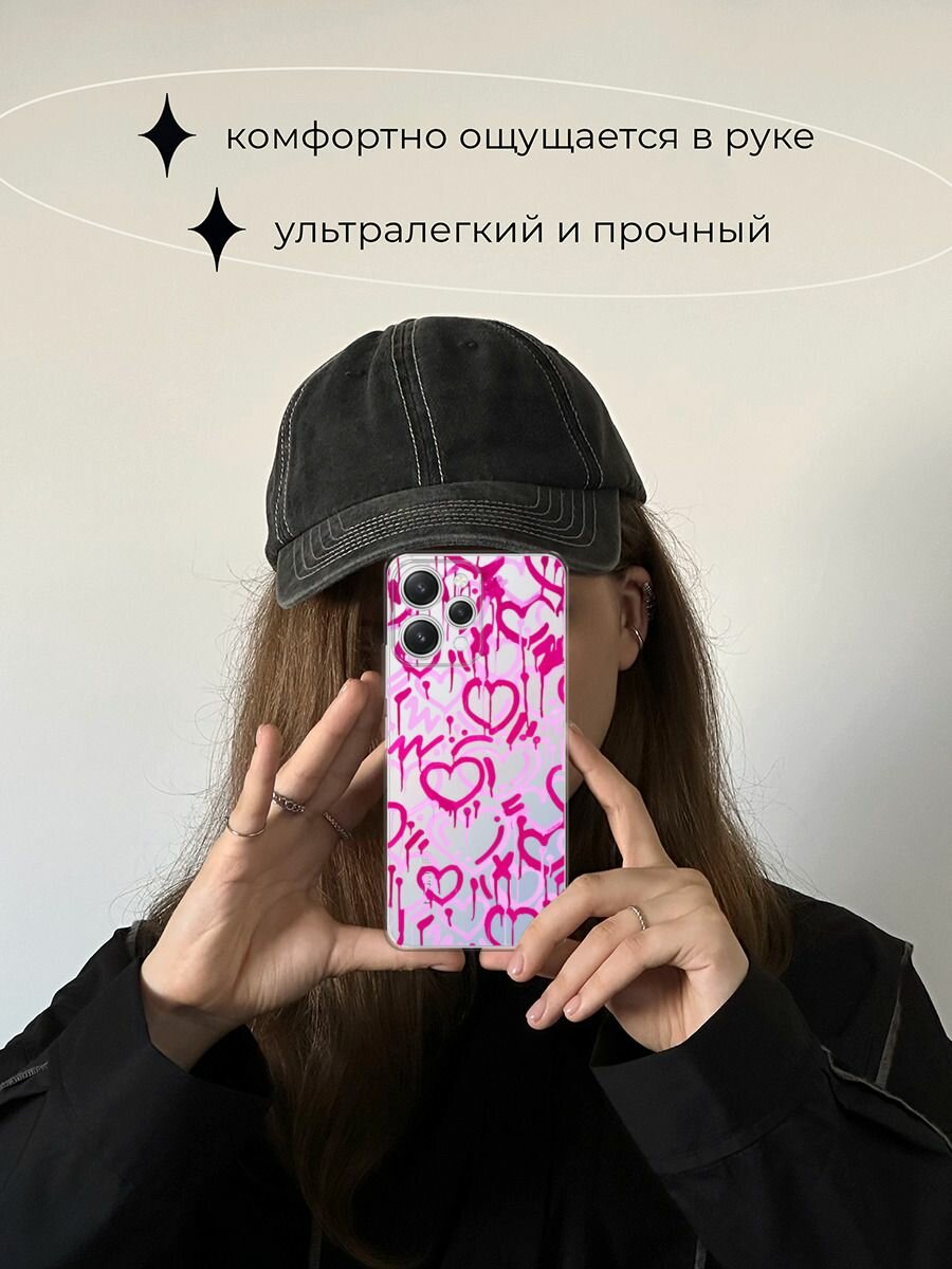 Чехол на Xiaomi Redmi 12 5G / Сяоми Редми 12 5G с принтом "Граффити сердец", прозрачный — фото 1