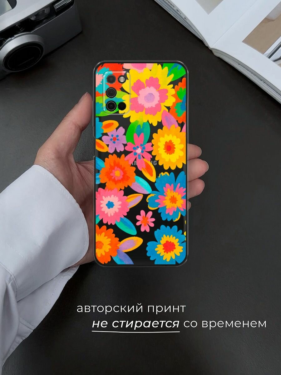 Чехол на Samsung Galaxy A03S / Самсунг Галакси A03S с принтом "Абстрактные яркие цветы", прозрачный — фото 1