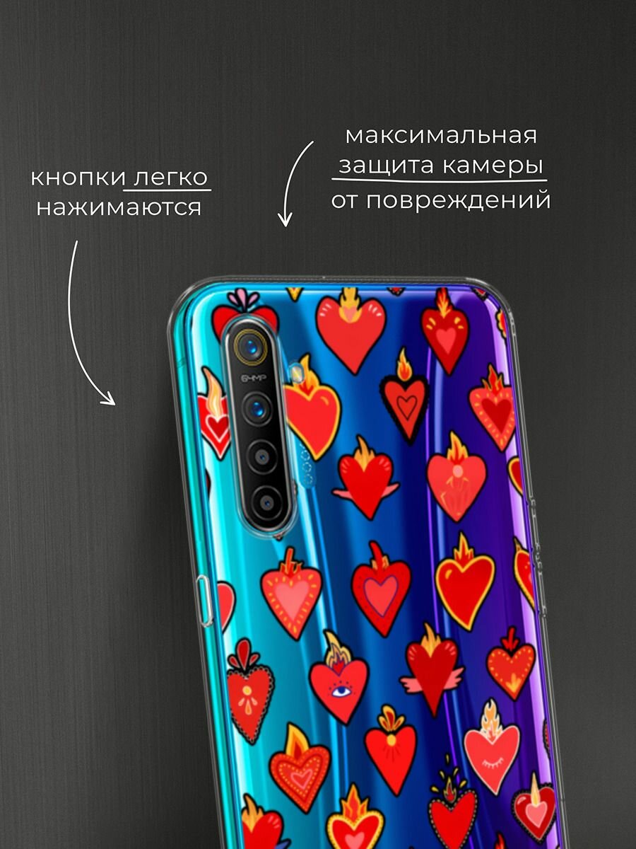 Чехол на Realme XT / Реалми XT с принтом "Дьявольские сердца паттерн", прозрачный — фото 1