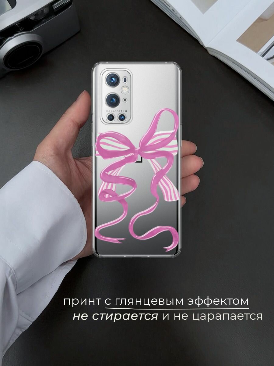 Чехол на OnePlus 9 Pro / ВанПлас 9 Про с принтом "Полосатый розовый бант 2" — фото 1