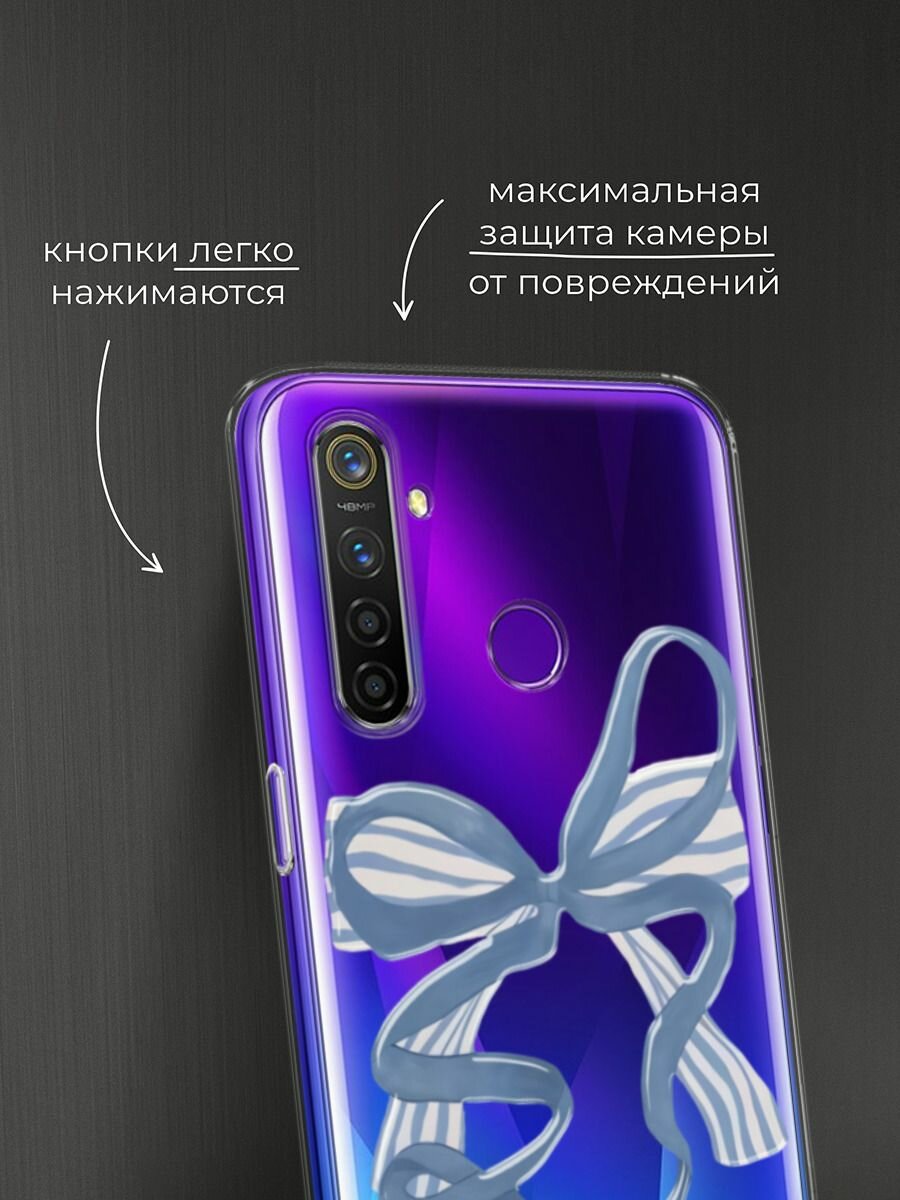 Чехол на Realme 5 Pro / Реалми 5 Про с принтом "Полосатый голубой бант 2" — фото 1