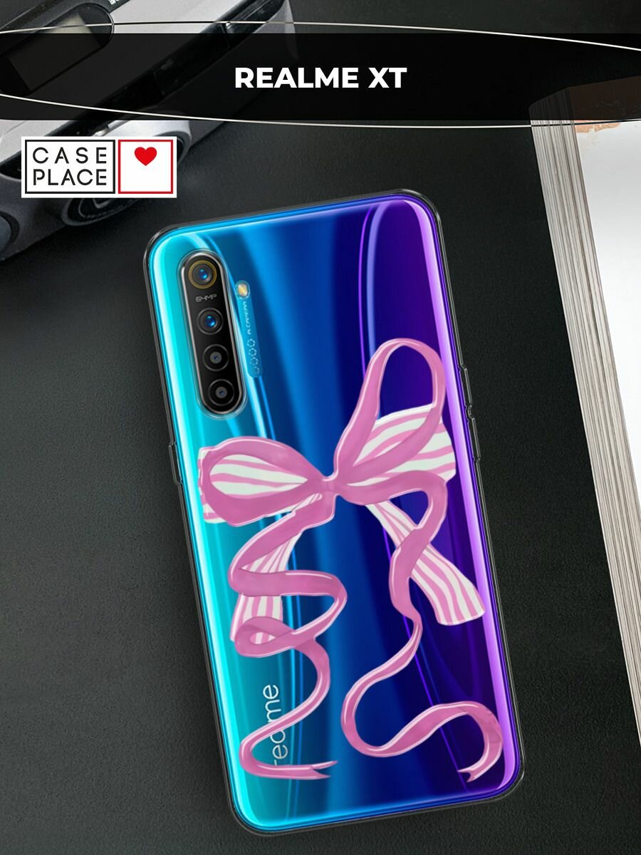Чехол на Realme XT / Реалми XT с принтом "Полосатый розовый бант 2"