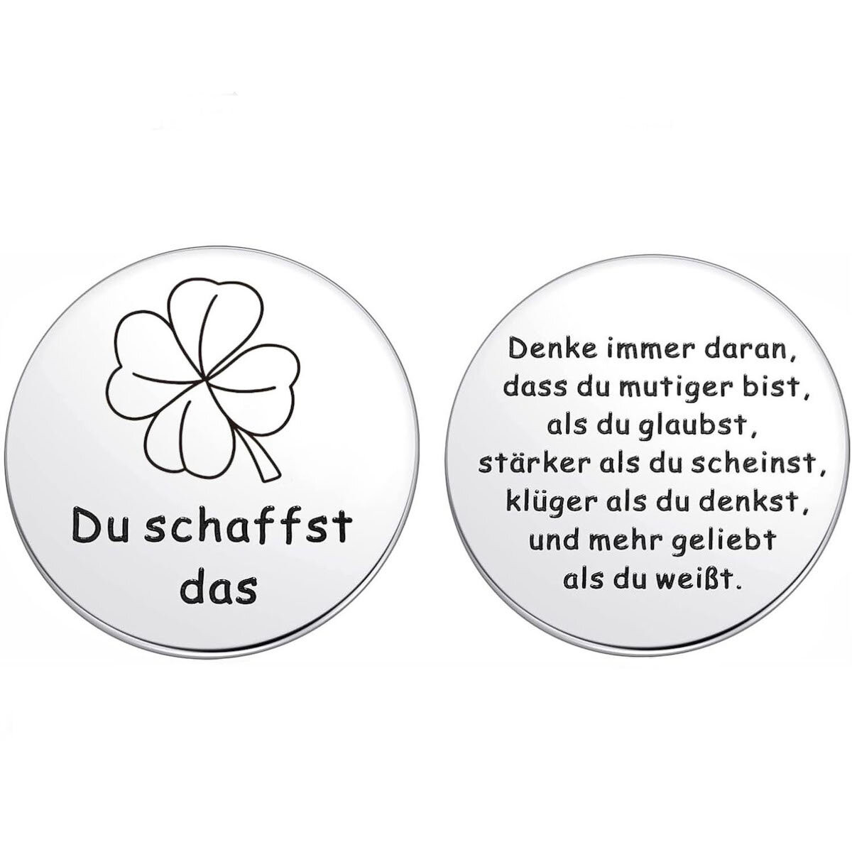 Памятная монета Германии «Du Schaffst Das» с четырёхлистным клевером, двусторонний мотивирующий жетон из нержавеющей стали с выгравированной вдохновляющей цитатой, счастливая карманная монета с кожаным брелком
