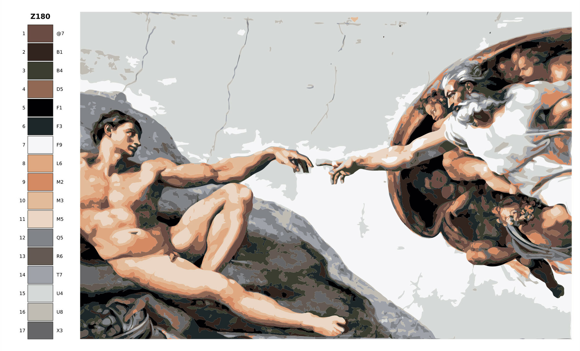 Картина по номерам Z-180 "Фреска Микеланджело Сотворение Адама" 40х60