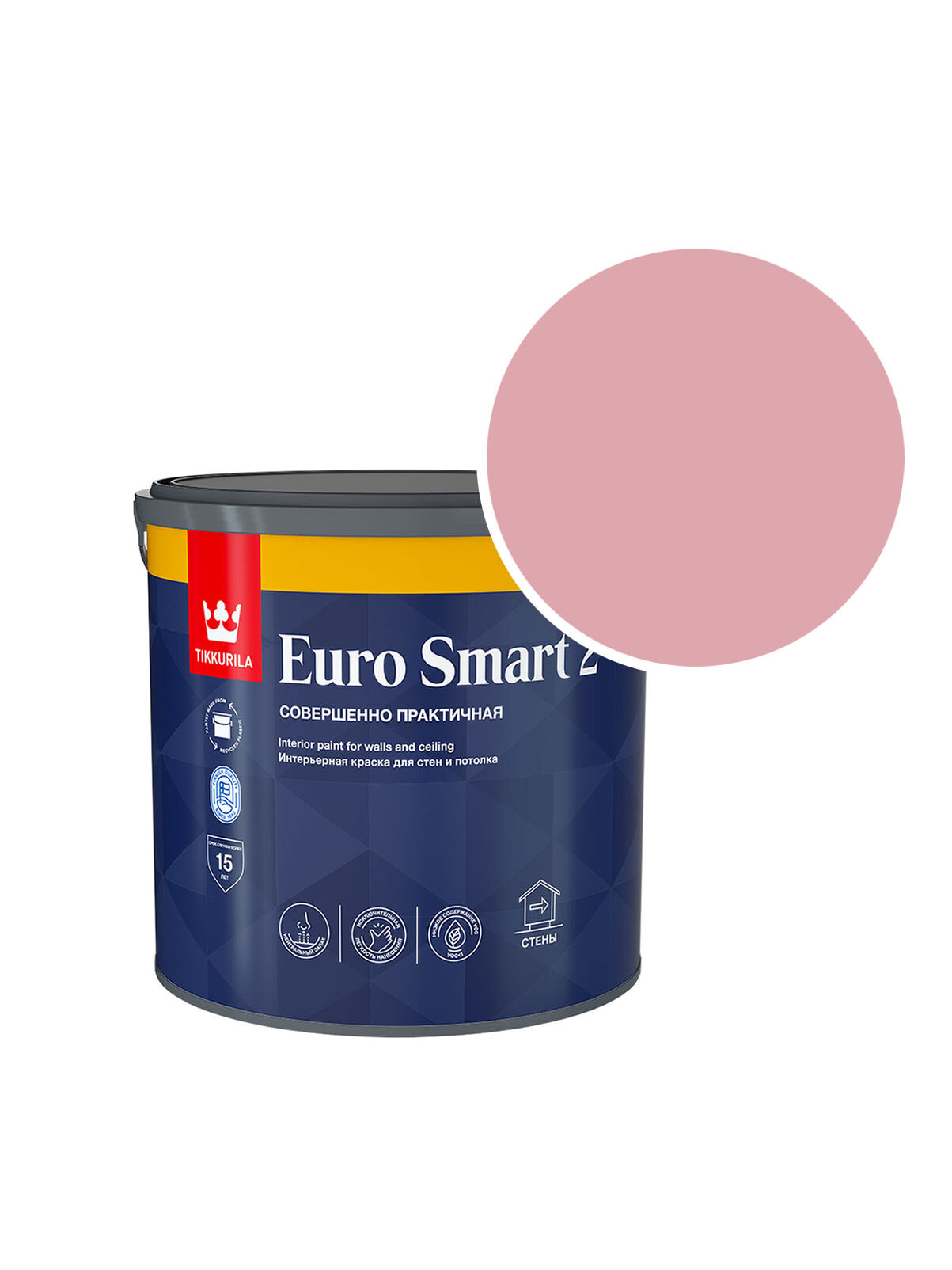Краска интерьерная Tikkurila Euro Smart 2 RAL 3015 (Светло-розовый - Light pink) 2,7 л