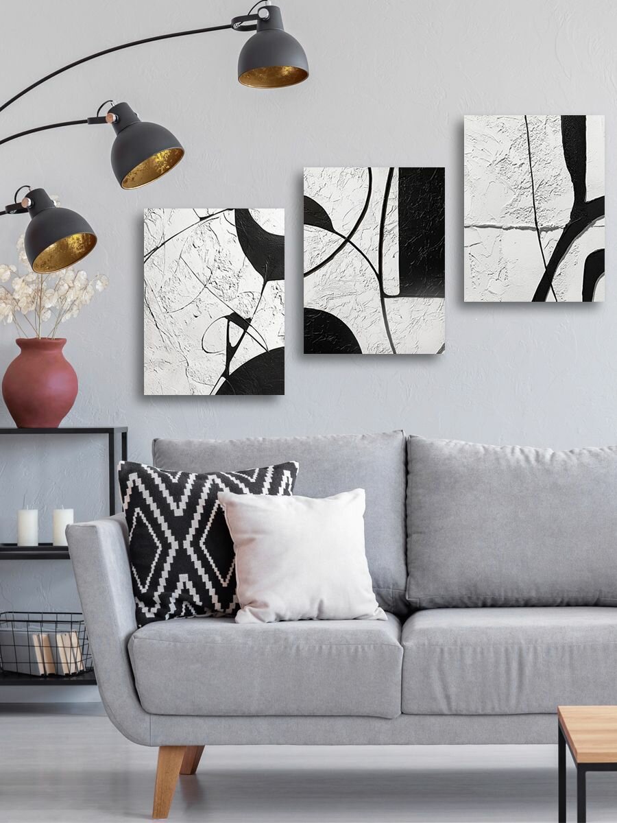 Комплект картин на холсте LOFTime 3 шт 30Х40 Абстракция чер сер К-1850-3040