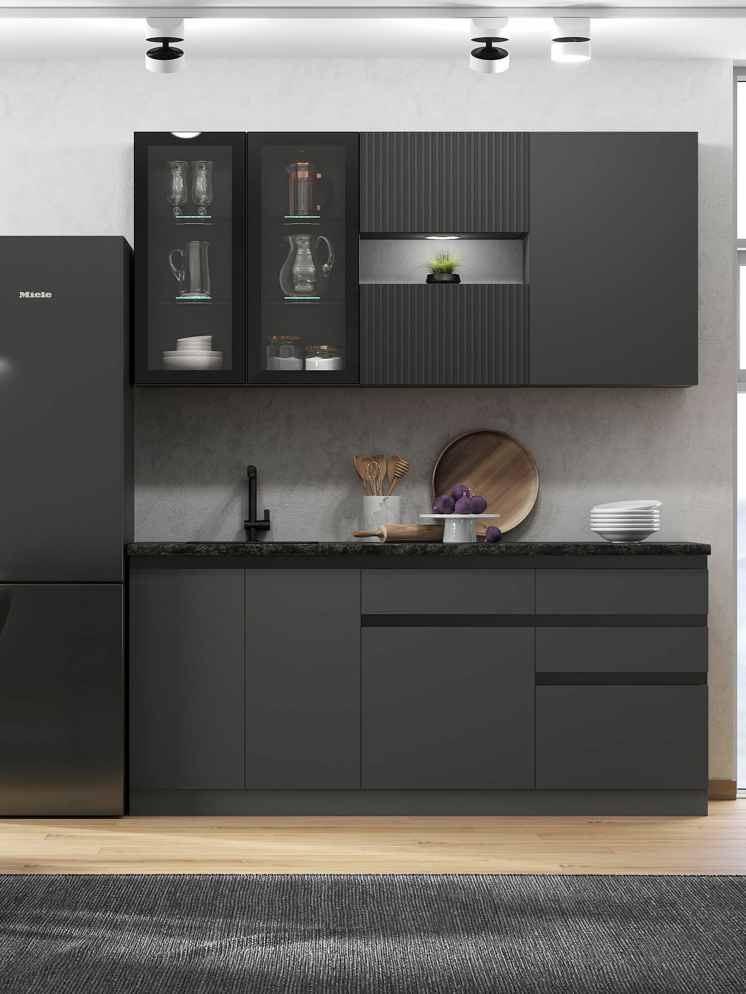 Кухонный гарнитур Техно-6 2м графит софт со столешницей миф