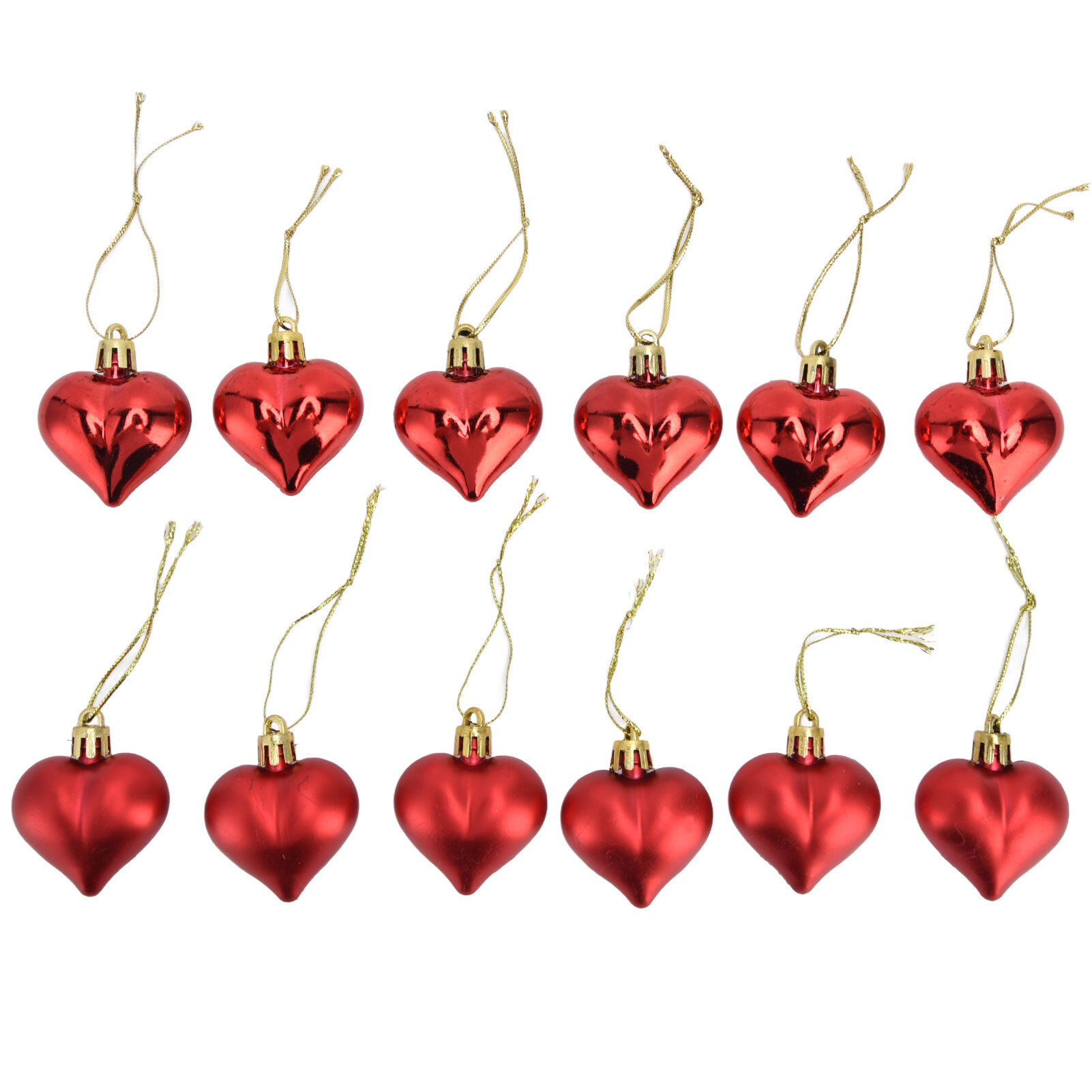 12pcs Christmas Ornament Heart Shape PVC Tree Hanging Decorations for Valentine's Day PartyRed