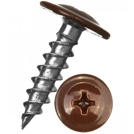 Саморез с прессшайбой, острый, для крепления металла RAL 8017 шоколадно-коричневый, 4,2х32 (500шт)