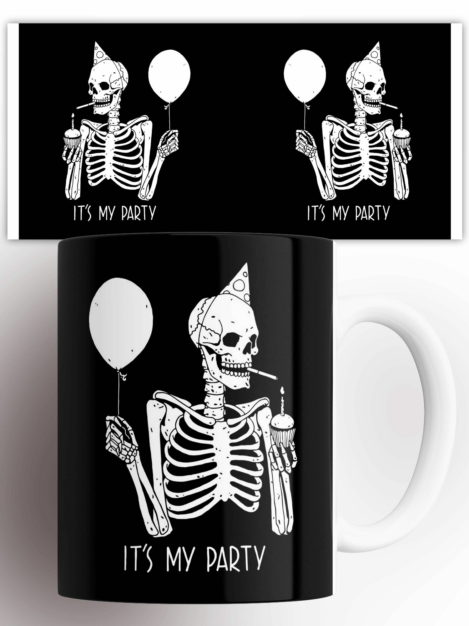 Кружка с принтом "Скелет It's my Party" 330 мл