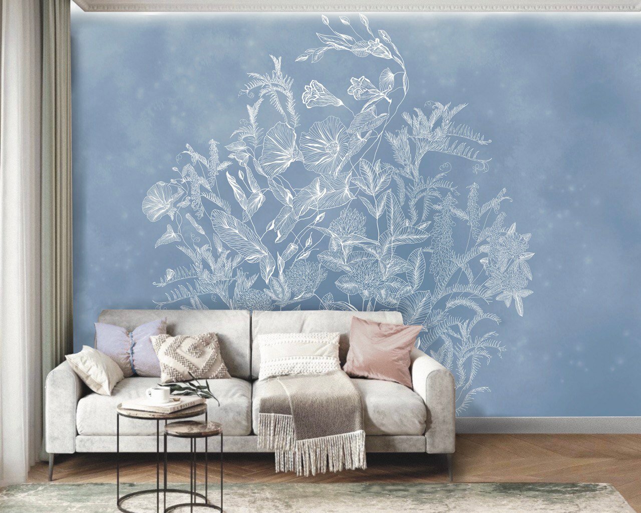 Фреска бесшовная "Луговая нежность" серо-голубой №4 (ширина 2550мм х длина 2000мм)