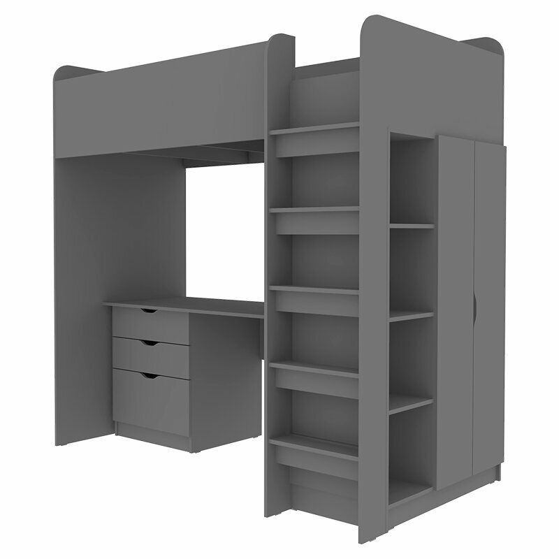 Кровать-чердак Polini Simple с письменным столом и шкафом Темно-серый Темно-серый