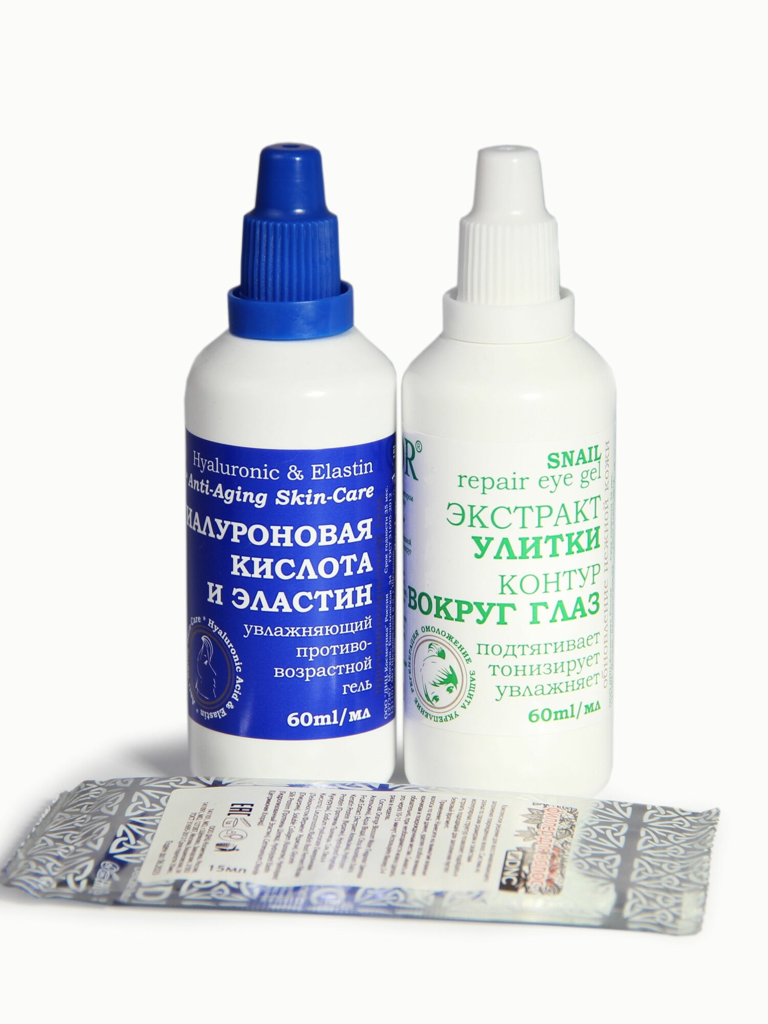 DNC, L'Or Гиалуроновая Кислота и Эластин 60 мл, Экстракт Улитки Контур вокруг глаз 60 мл и Презент Филлер для волос