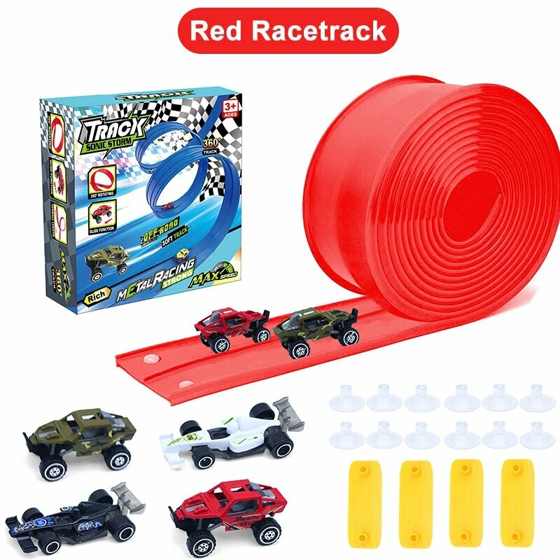 Гибкий гоночный трек 4,5 м для машинок Красный, Red Racetrack