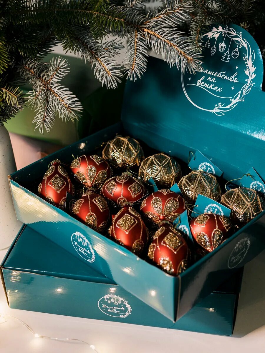 Елочные игрушки новогодние украшения набор 12шт